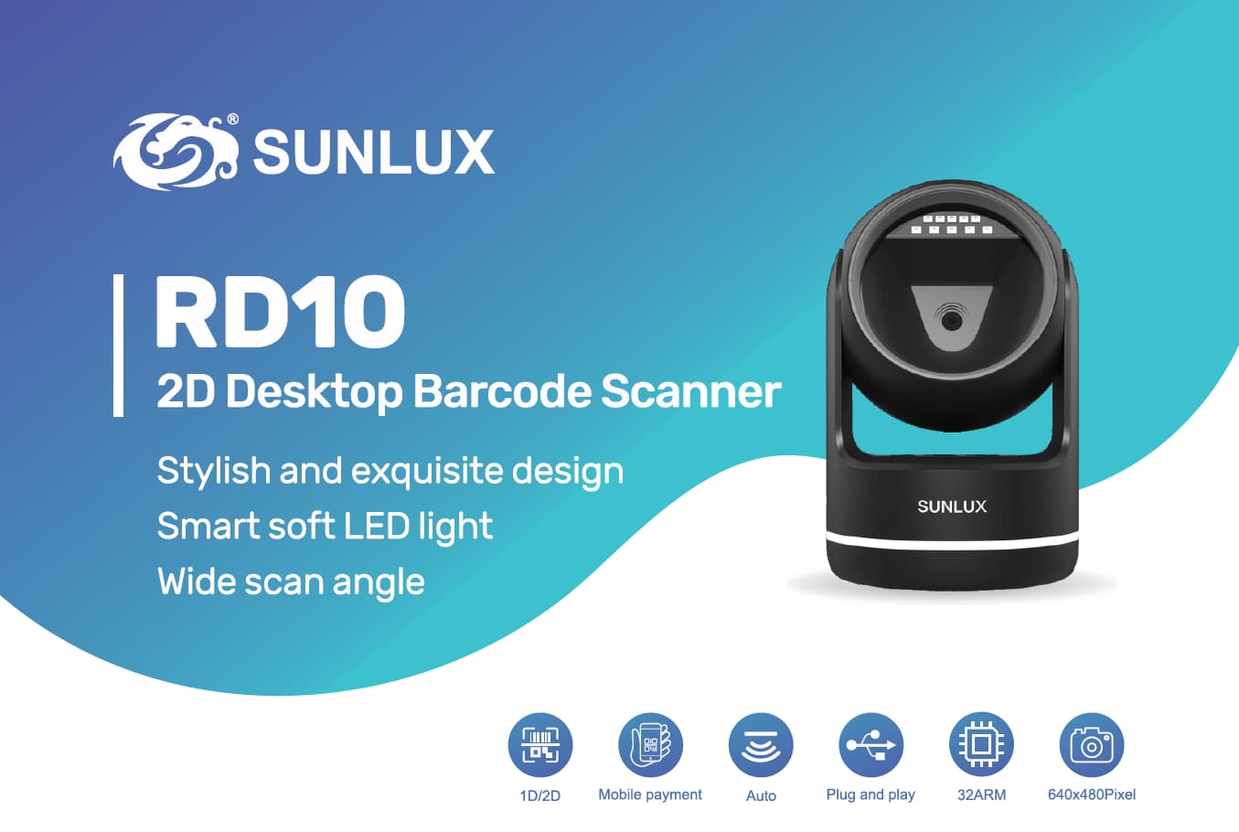 SUNLUX RD10 2D DESKTOP BARCODE SCANNER